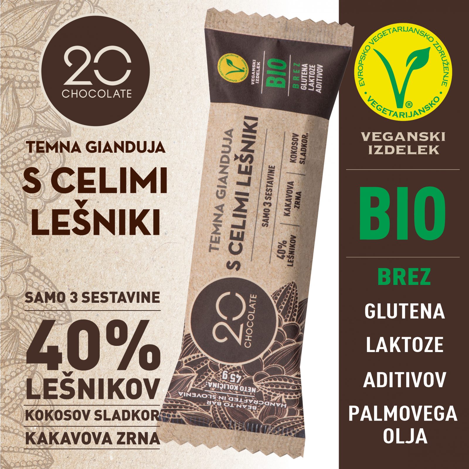 Lešnikova gianduja 20chocolate 30g - Zlata Ptička